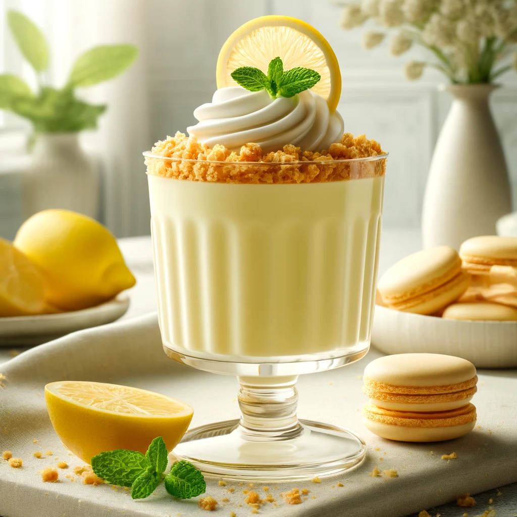 Citronfromage med Sprøde Makroner Opskriften.nu